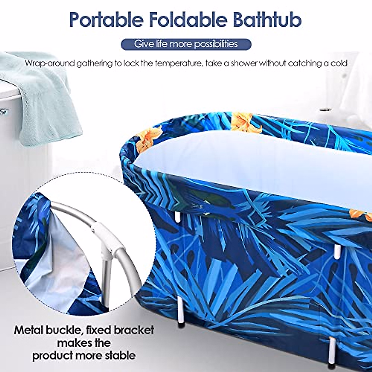 AellerSen Portable Bathtubs, Foldable Soaking Bathing Tub for Adults, Oval Bathtubs for Showers, with Thick Insulation Foam to Keep The Temperature (Blue)