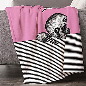 Loong Design Pink Lazy Sloth Throw Blanket Super Soft, Fluffy, Premium Sherpa Fleece Blanket 50'' x 60'' Fit for Sofa Chair Bed Office Travelling Camping Gift