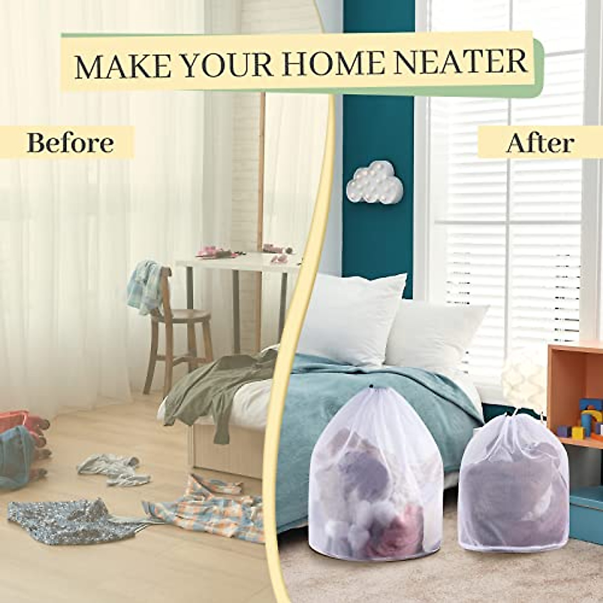 12 Pcs Mesh Laundry Bag with Drawstring White Heavy Duty Mesh Bag Machine Washable Sheet Drawstring Bag Net Wash Bag Laundry Washing Bag for Delicates College Dorm (Fine Style)