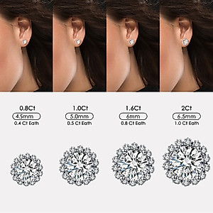 Diamond Earrings for Women Men 0.8Ct-2Ct Moissanite Stud Earrings Gifts for Wife Mom Girlfriend Anniversary Birthday Gifts for Wife, Valentine's Day Gifts for Her Wedding Anniversay Gift for Wife ,Christmas , Mother's Day Gifts ( 2.0 Carats 1.0 Ct Each )