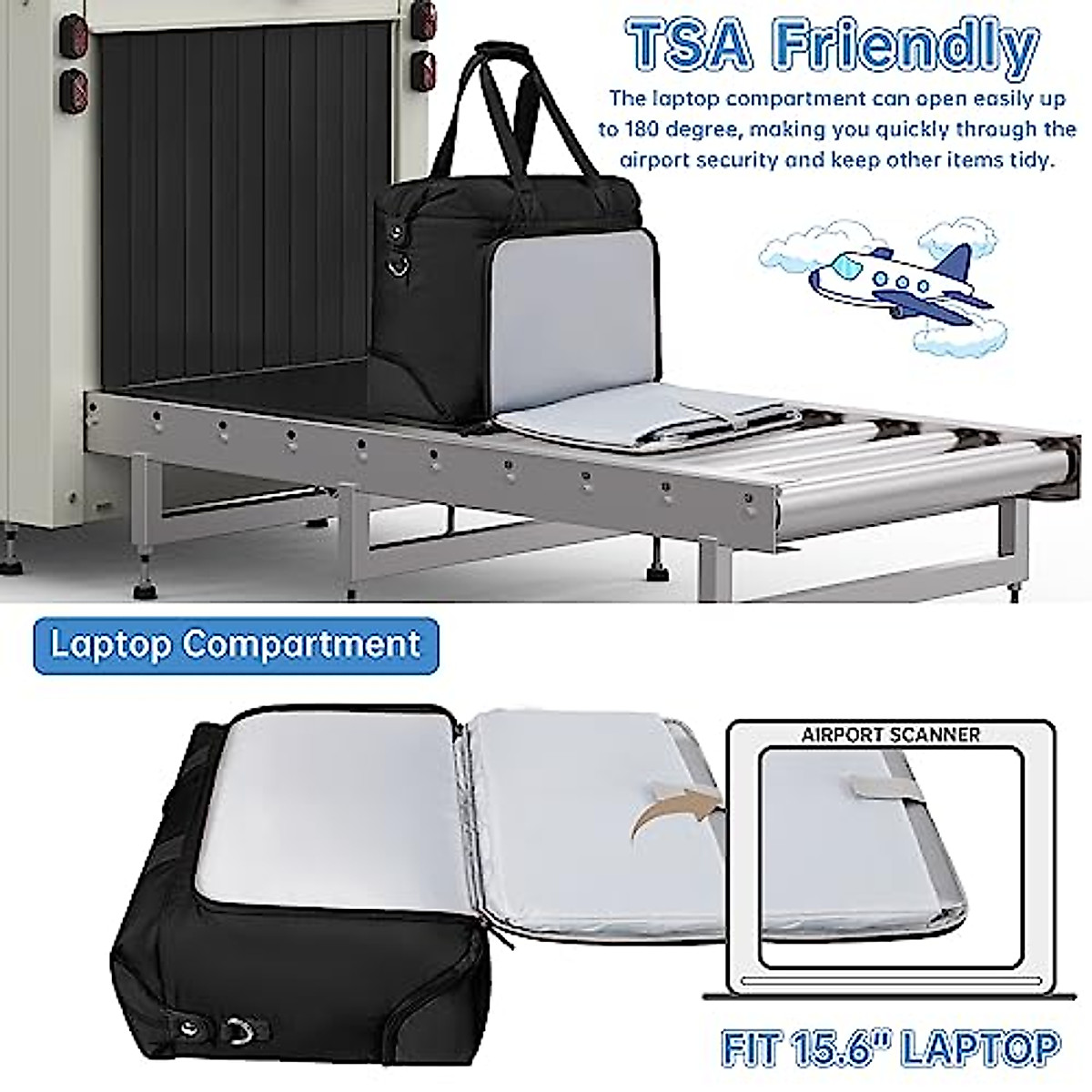 ETRONIK Weekender Bag with 15.6" Laptop Compartment, Travel Duffle Bag with Shoe Compartment & Wet Pocket, Carry On Overnight Bag with Toiletry Bag for Women, Gym Tote Bag Hospital Bag, Black