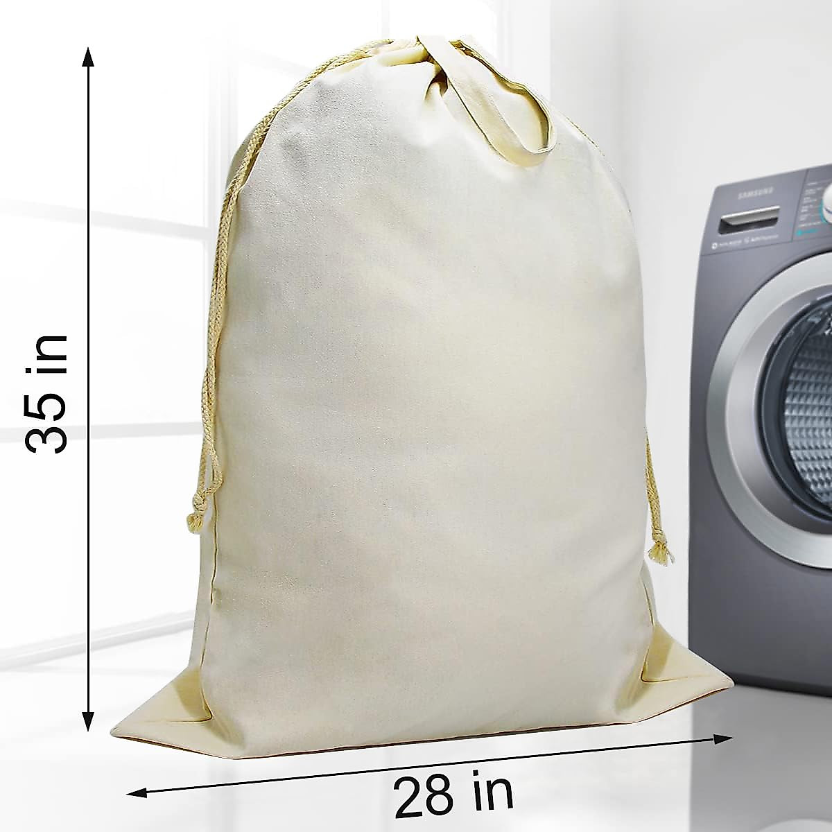 Extra Large Heavy Duty Laundry Bag with Handles and Sturdy Cotton Fabric, Travel Laundry Bags Laundry Basket Liner Hamper Liner, Thick Canvas Laundry Bag for Travel, Camp, College (28"x35"┃2 Pack)