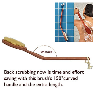 UTRAX 20'' Long Detachable Wooden Bath Brush with Curved Reach Handle Hanging Wood Shower Brush with Boar-Bristle