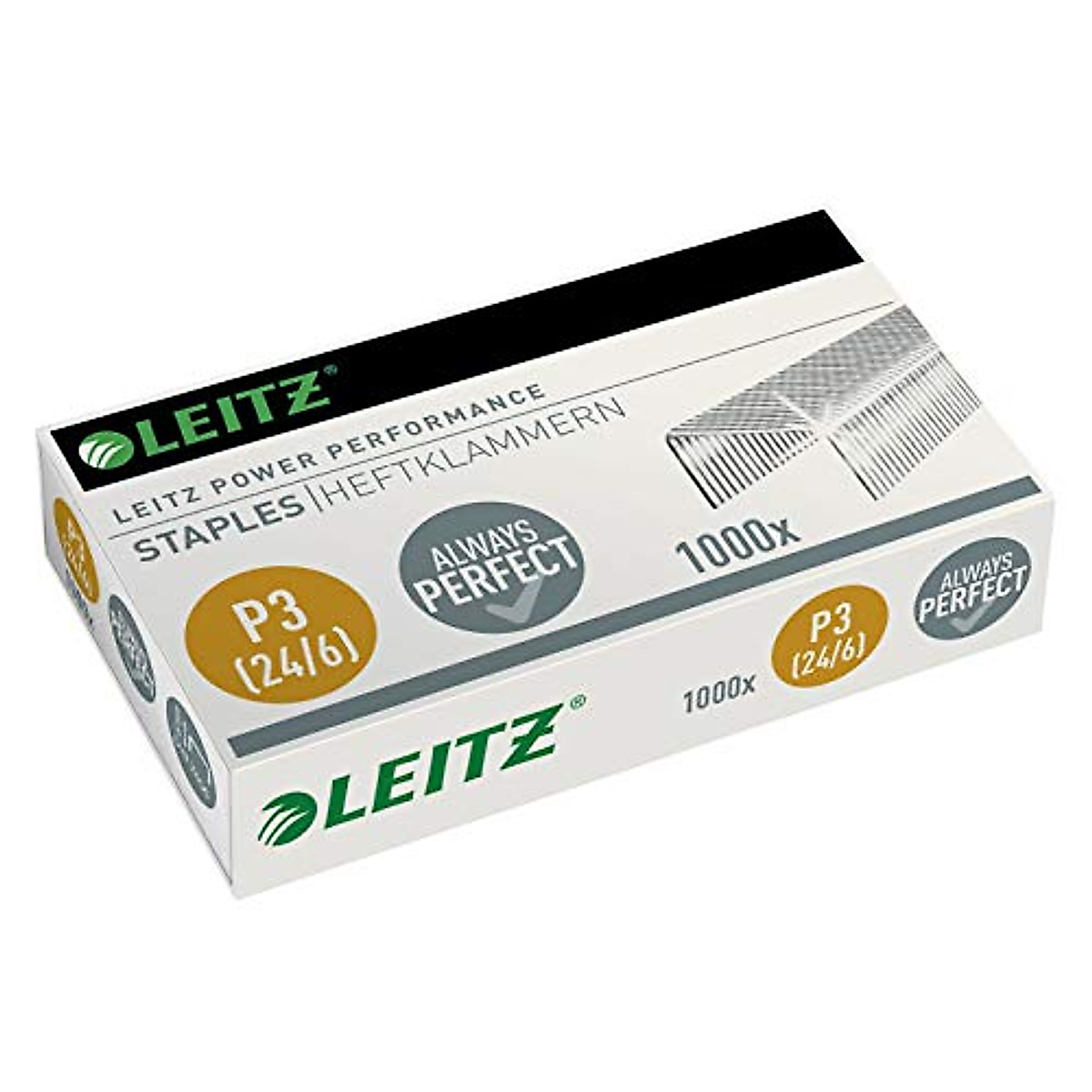 Leitz 55700000 P3 Power Performance 24/6 Staples, Strong Steel, Length 6 mm, 1000 Staples, Staples Up to 30 Sheet Capacity
