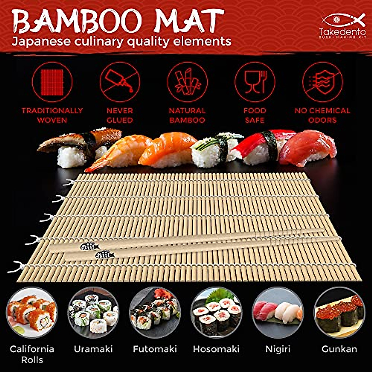 Takedento PREMIUM Sushi Making Kit – DIY Sushi Making Kit for Beginners – Transparent Sushi Bazooka – Food Grade Safe Sushi Set – Bamboo Sushi Rolling Mats – 23 Piece All You Need Sushi Making Kit