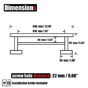 JQK Double Towel Bar, 24 Inch 304 Stainless Steel Thicken 0.8mm Bath Towel Rack for Bathroom, Towel Holder Brushed Wall Mount, Total Length 27.16 Inch, TB100L24-BN
