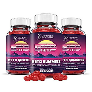 Justified Laboratories (3 Pack) Gemini Keto Gummies 1000MG ACV with Pomegranate Juice Beet Root B12 180 Gummys