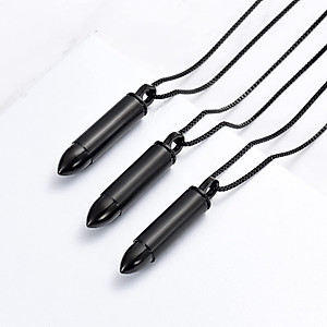 XSMZB Cremation Jewelry for Ashes Bullet Shape Pendant Urn Necklace Stainless Steel Keepsake Memorial Jewelry for Men Women(3pcs black)