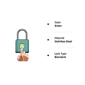 BOREAD Fingerprint Padlock, Smart Keyless Lock for Locker, Backpack, Suitcase, Travel Luggage,Cabinet, Drawer, Indoor, School Locker Lock,Portable USB Rechargeable (Green)