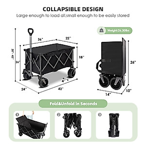Famiry Collapsible Folding Wagon Cart Heavy Duty Foldable, Beach Wagon with Big All-Terrain Wheels for Sand, Outdoor Wagon Heavy Duty Folding for Camping Garden Sports, Black