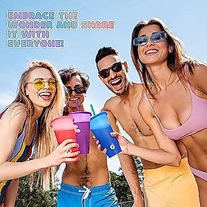 ODOSOLA Plastic Cups with Lids and Straws, 6 Pack 24oz Color Changing Cups, Reusable Cups With Lids and Straws Bulk for Adults Kid Women Party, Cute Cold Tumblers with Lids and Straws for Iced Coffee