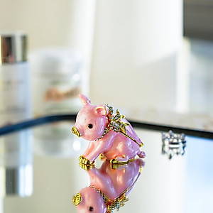YU FENG Cute Piggy Jewelry Trinket Box Hinged Collectible Crystal Jeweled Pig Decor Animal Figurines