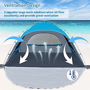 Night Cat Beach Tent Portable Camping Sun Shade Shelter for 2-4 Persons with UV Protection 3 Breathable Mesh Windows Extended Tent Floor Easy Set Up Outdoor