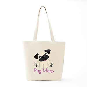CafePress Pug Mom Tote Bag Natural Canvas Tote Bag, Reusable Shopping Bag