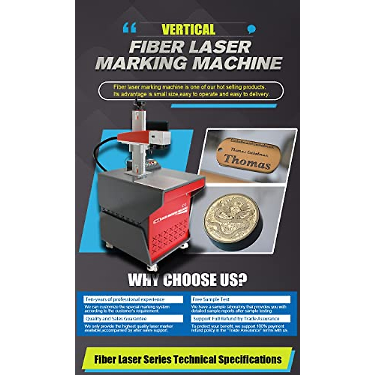 30W JPT Fiber Laser Engraver Machine for Metal Vertical Fiber Laser Engraving Marking Machine with 175×175mm Lens