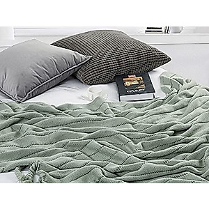 Aormenzy Acrylic Knitted Fringe Throw Blanket, 50" x 60" Throw Blanket with Tassels Ultra-Soft & Breathable, Cozy Decorative Throw Blankets for Couch Sofa Bed Living Room - Sage Green