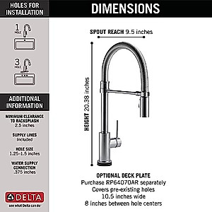Delta Faucet Trinsic Pro Commercial Style Kitchen Faucet, Touch Kitchen Faucets with Pull Down Sprayer, Kitchen Sink Faucet, Touch Faucet, Delta Touch2O Technology, Arctic Stainless 9659T-AR-DST