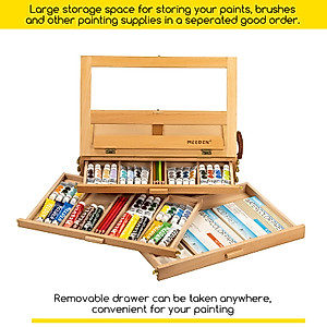 MEEDEN Large Adjustable Artist Tabletop Sketchbox Easel- Multi-Function Solid Beech Wood Storage Box Easel with 3-Drawer for Artist, Art Students & Beginners