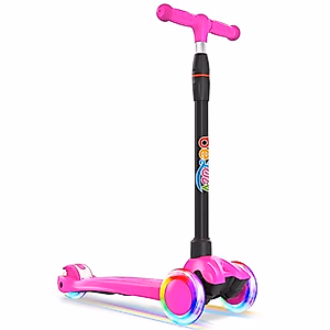 BELEEV Scooters for Kids 3 Wheel Kick Scooter for Toddlers Girls Boys, 4 Adjustable Height, Lean to Steer, Light up Wheels, Extra-Wide Board for Children Ages 3-12 (Black Pink)