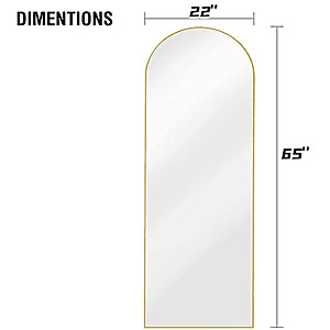 ZMYCZ Full Length Mirror, 65"x22" Floor Mirror with Stand Hanging or Leaning, Arched Freestanding Mirror, Large Wall Mounted Mirror with Thin Wood Frame, Dressing Body Mirror for Bedroom (Gold)