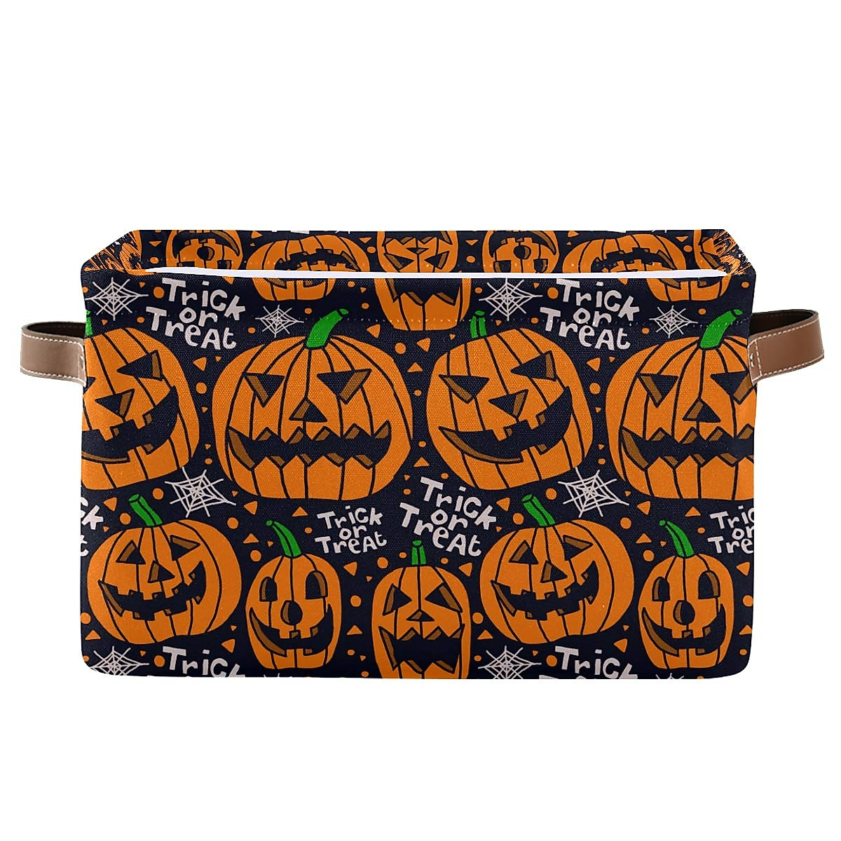 Rectangular Storage Bin Pumpkin Halloween Basket with Handles - Organizer Bin for Toys, Books, Laundry Basket for Kids/Pets, Playroom