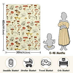 Mazeann Vintage Mushrooms Baby Blankets Soft Warm Crib Stroller Blanket for Toddler Newborn Girls Boys, 30x40in