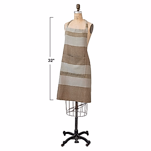 Creative Co-Op Cotton Waffle Weave Pocket and Stripes, Grey and Brown Apron, One-Size, Green
