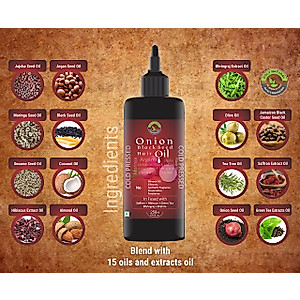 100% Natural Onion Black Seed Hair Oil (8.45 fl oz / 250 ml) I Supports long, lustrous & shiny hair I No mineral