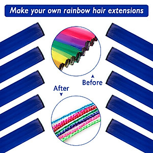 20 Inch Colored Hair Extensions Party Highlights Straight Colorful Clip In Hair Extensions Synthetic Rainbow Hairpieces for Girls Kids Gift(10Pcs Blue)