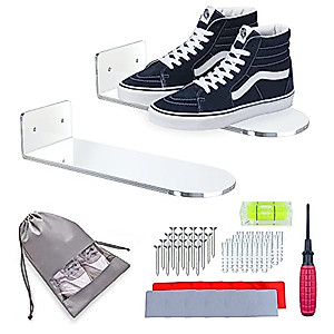 Clear Floating Shoe Display Shelf Wall Mounted Sneaker Shelves - 10 pack with screws, sticky tape, screwdriver and travel bag