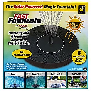 Fast Fountain Pocket Hose Solar-Powered-Instantly Adds a Water Feature Virtually Anywhere-5 Spray Modes-No Installation or Batteries Required-for Bird Baths & More, 6 in. (D) x 2 in. (H), Black