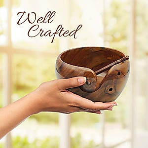 Yarn Bowls 6x3 inches for Crocheting. Wooden Yarn Bowl Holder for Knitting with Free Carry Pouch & 2 Crochet Hooks