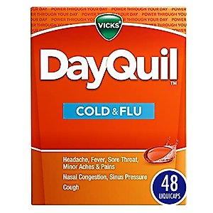 Vicks DayQuil LiquiCaps, Cough, Cold & Flu Relief, Sore Throat, Fever, & Congestion Relief, Non- Drowsy, 48 LiquiCaps