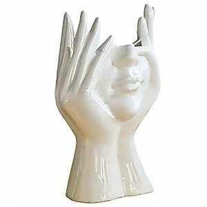 RESOYE Ceramic Flower Vase, Head Shaped Flower Vase White Modern Head Planter Pot Statue Flower Vase for Garden Living Room Home Table Art Statue Kitchen Festival Party Decor Indoor Outdoor