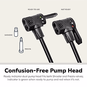 Schwinn Air Center Plus Floor Bike Pump, Pressure Gauge, Pumps 120 Max PSI, Dual Head Fits Schader and Presta Valve Types, Wide Metal Base, Orange