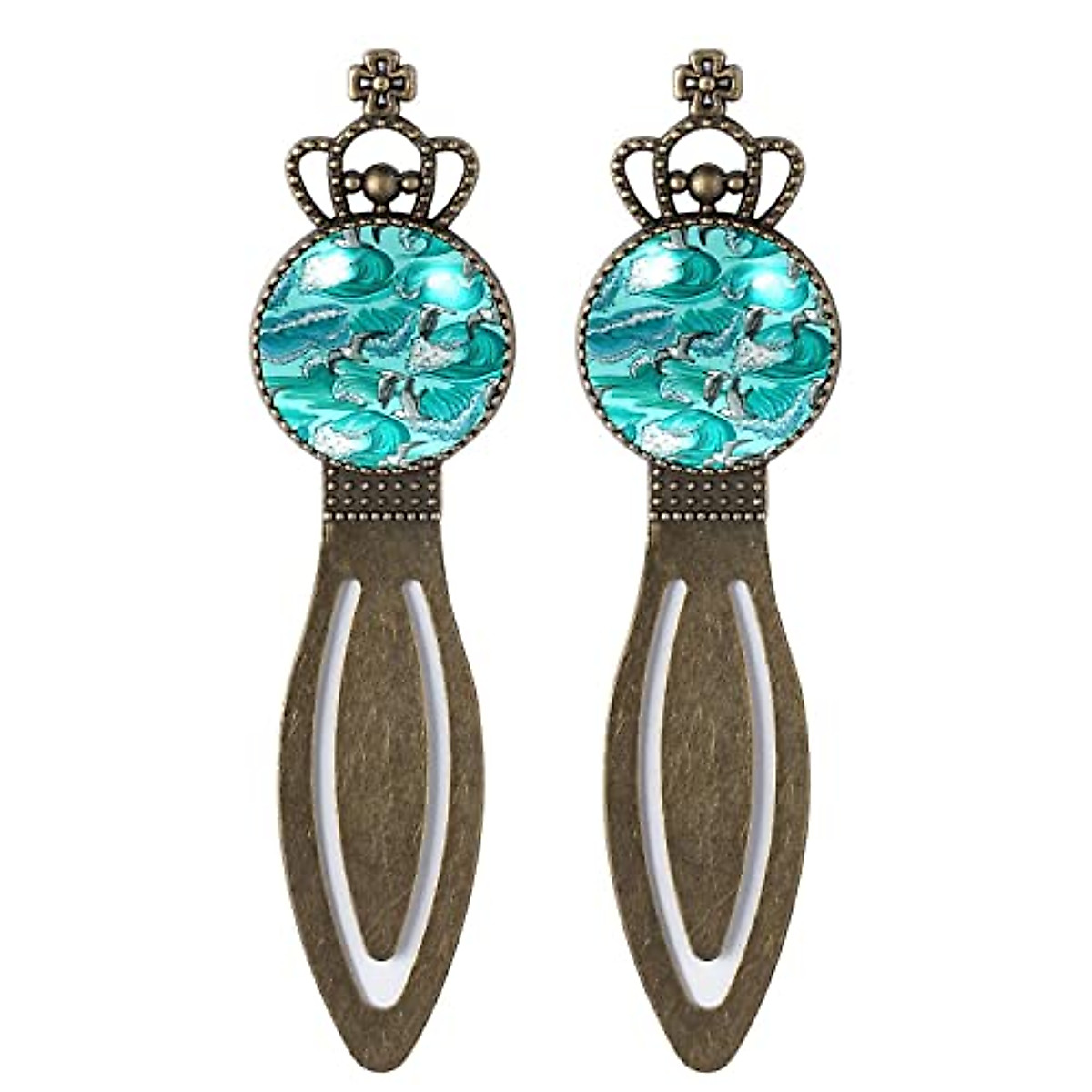 Stainless Steel Crown Bookmarks for Men Women, 2 Packs Reading Book Page Insert, Page Marker for Book Lover Seagull Wave Sea