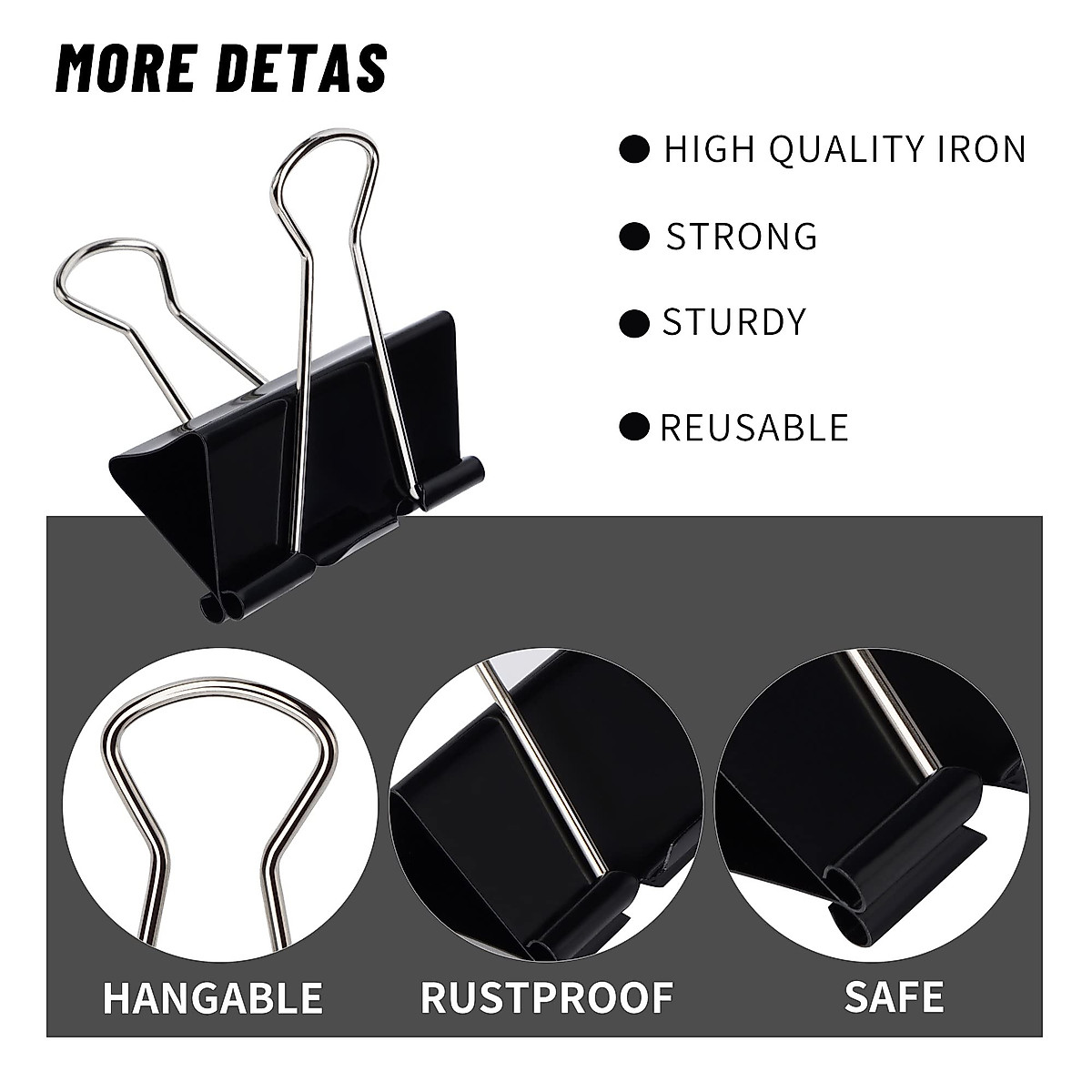 Medium Binder Clips and Paper Clips (48 Pcs) 1.25 Inch,Black Metal Medium Paper Clamps for Office, Home, School