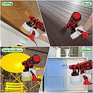 Paint Sprayer 650W HVLP Electric Paint Spray Gun， with 5 Copper Nozzles & 3 Patterns, 1400ml Container，a Goggle，A Pair of Gloves，Spray Gun for House Painting, Fence，Furniture, Wall, DIY Works (RED)