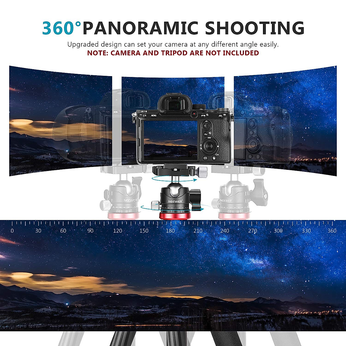 NEEWER Professional 28mm Low Profile Tripod Ball Head with 360° Rotation and 2 Locking Buttons, Arca Type 1/4" QR Plate and Spirit Level for Tripod/Camera, Max Load: 5 kg