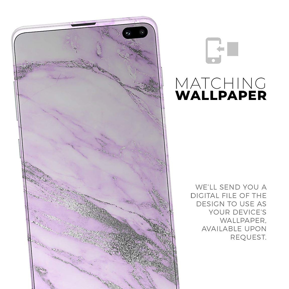 DesignSkinz Purple Marble & Digital Silver Foil V10 Protective Vinyl Decal Wrap Skin Cover Compatible with The Samsung Galaxy S20 (Screen Trim & Back Glass Skin)