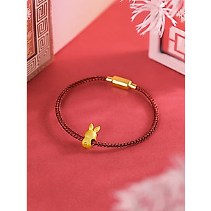 ZHOU LIU FU Real Gold Bracelets for Women Bracelet Lucky Rabbit 24K Gold Jewelry Red Bracelet Solid Gold Charm Fortune Rabbit Charm Bracelets Lucky Bunny Gold Bangle Bracelets