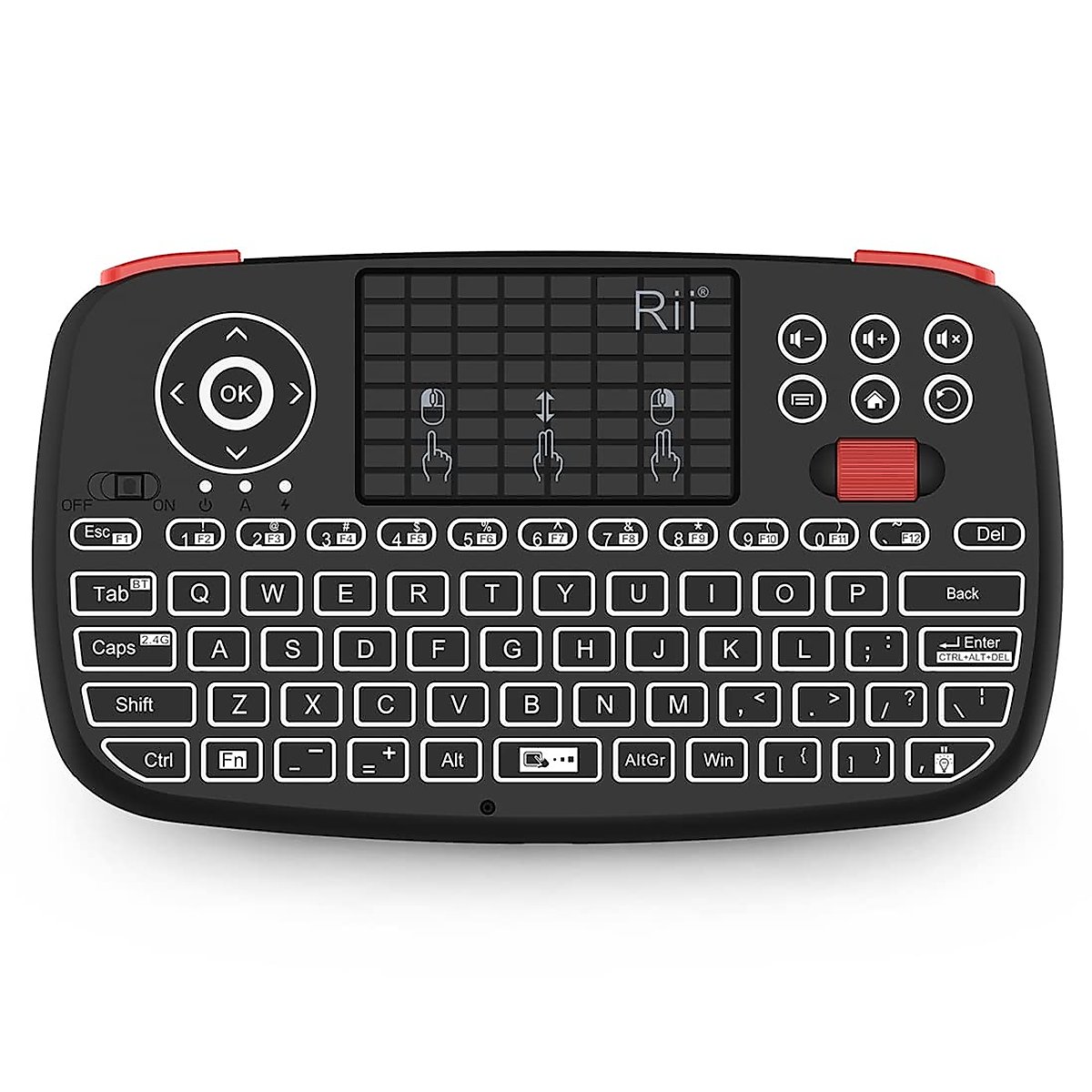 Rii (Upgrade) i4 Mini Bluetooth Keyboard with Touchpad, Blacklit Portable Wireless Keyboard with 2.4G USB Dongle for Smartphones, PC, Tablet, Laptop TV Box iOS Android Windows Mac.Black