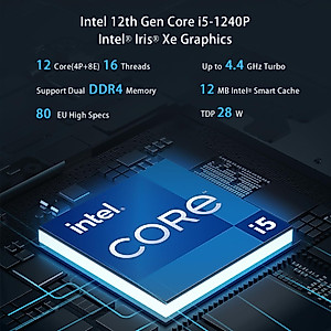 Fanless i5 Mini PC Thunderbolt 4 Intel 12th i5-1240P Dual Ethernet 2.5gb LAN Industrial Mini Desktop Computer Dual Channel 16GB DDR4 RAM 512GB NVME SSD, 4K Dual HDMI Display, 8 x USB