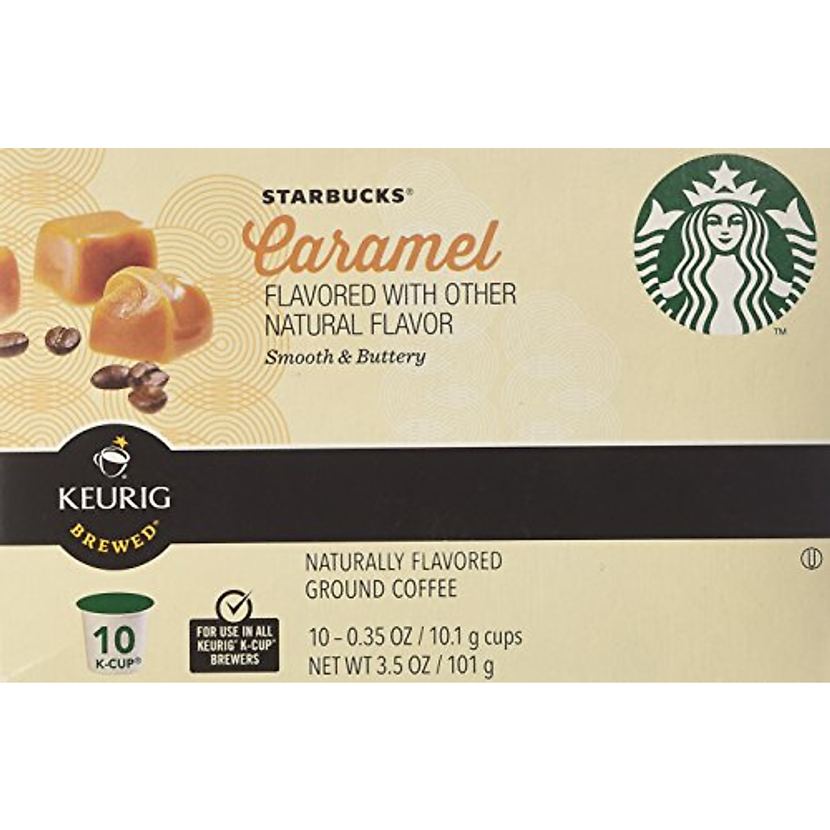 Starbucks Flavored Coffee K-Cup Pods, Caramel Flavored Coffee, Made without Artificial Flavors, Keurig Genuine K-Cup Pods, 10 CT K-Cups/Box (Pack of 1 Box)