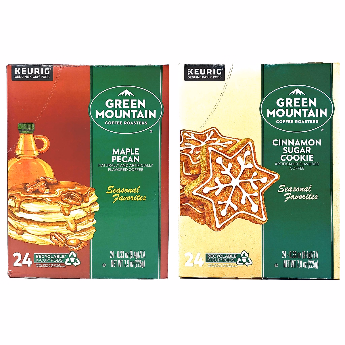 Green Mountain K Cups Seasonal Variety Pack of 2 Flavors - Cinnamon Sugar Cookie and Maple Pecan - Pack of 48 K Cups - 24 K Cups Per Flavor - For Use of Keurig Coffee Makers