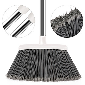 Upgraded Extra-Large Upright Broom 56.7" Length, White Broom Flowering Bristles for Enhanced Indoor and Outdoor Cleaning - Stainless Steel Handle - Cleaning Solution for Home, Kitchen, and Office