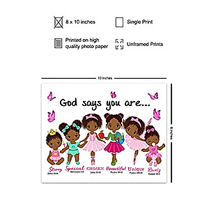 African American Girls Wall Art & Decor - Religious Wall Decor - God Says You Are - Scripture Wall Decor - Christian Gifts - God Wall Art - Black Girls Room Decor -Inspirational Uplifting Bible Verses