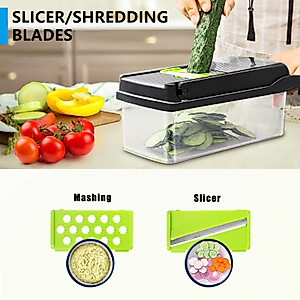 Vegetable Chopper, Artbros Veggie Chopper 13 in 1 Multifunctional Vegetable Cutter, Onion Food Chopper with Container, Cheese Grater Mandoline Slicer Dicer for Kitchen, Grey