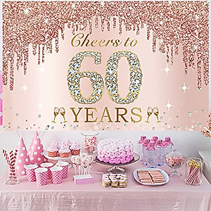 Large Cheers to 60 Years Birthday Decorations for Women, Pink Rose Gold Happy 60th Birthday Banner Backdrop Party Supplies, Sixty Birthday Poster Background Sign Decor
