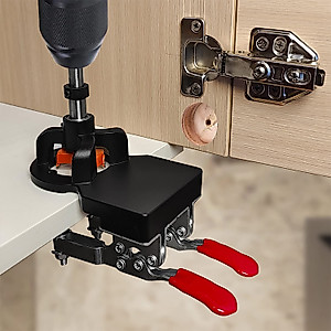 Concealed Positioning Hinge Hole Punch, 35mm Door Hinge Jig with 2 Retaining Clips, High Precision Aluminum Alloy DIY Cabinet Hinge Jig, Adjustable Quick Punch Cabinet Hardware Jig